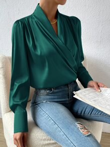 SHEIN Privé Draped Front Satin Shirt | SHEIN USA