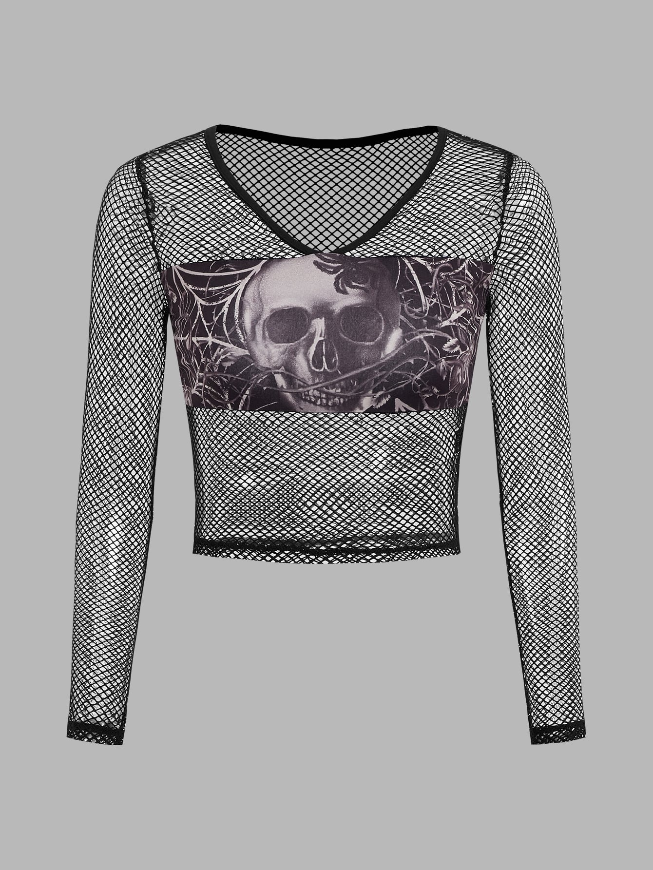 SHEIN Skull Print Fishnet Mesh Top