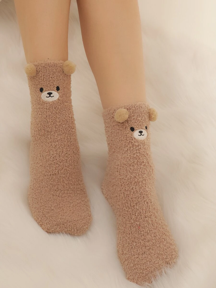 Pom Pom Decor Fuzzy Crew Socks | SHEIN USA