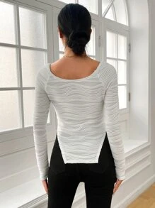 SHEIN Privé Sweetheart Neck Split Hem Tee | SHEIN USA