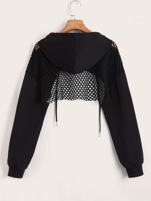 SHEIN Street Sport Drop Shoulder Drawstring Hollow Out Super Crop Sports Hoodie Without Cami Top ...