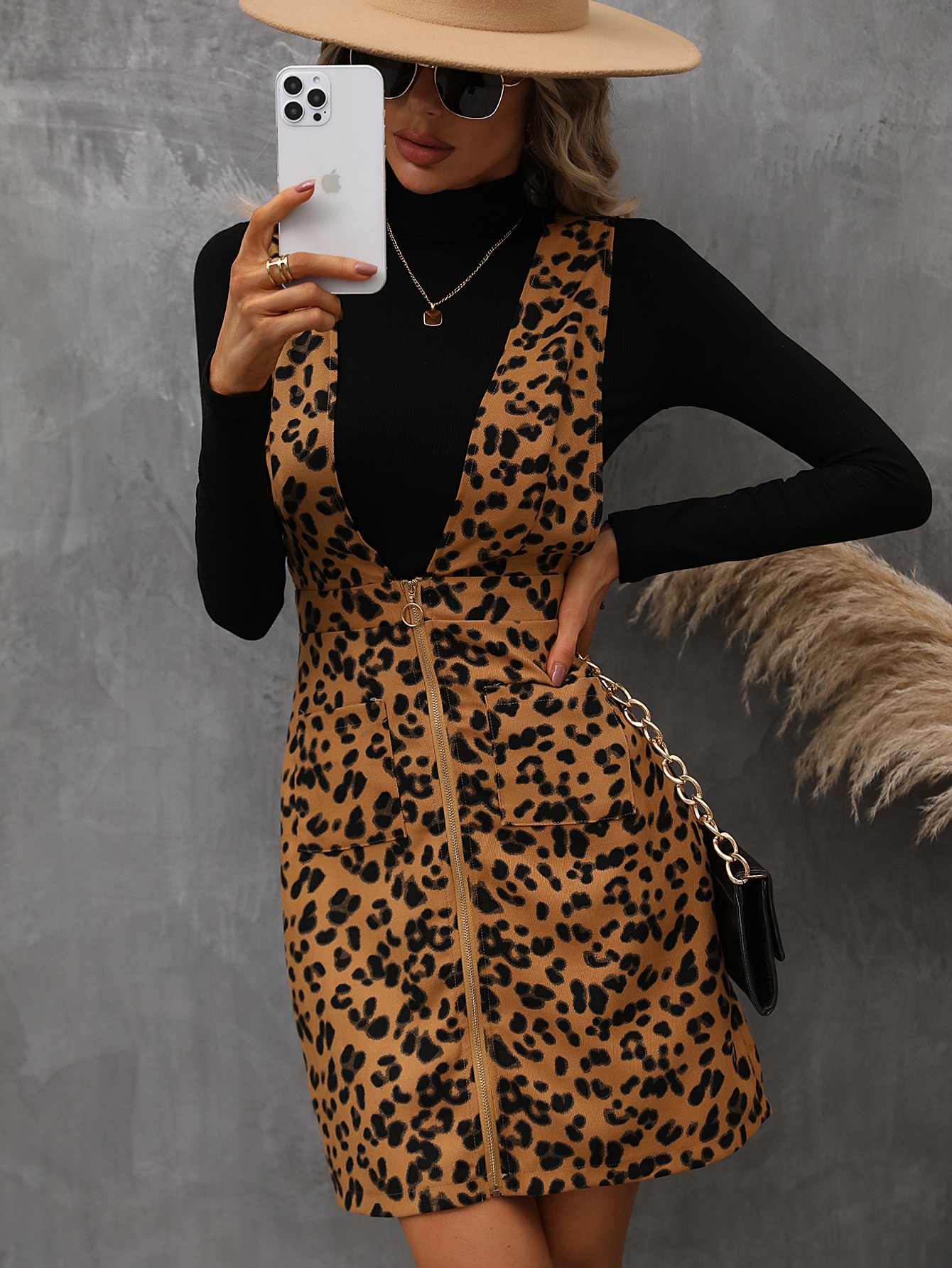 Vestido overol con estampado de pana sin camiseta