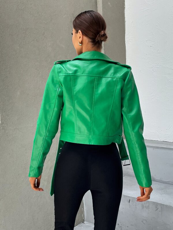 SHEIN Essnce Zip Up Belted PU Moto Jacket | SHEIN USA