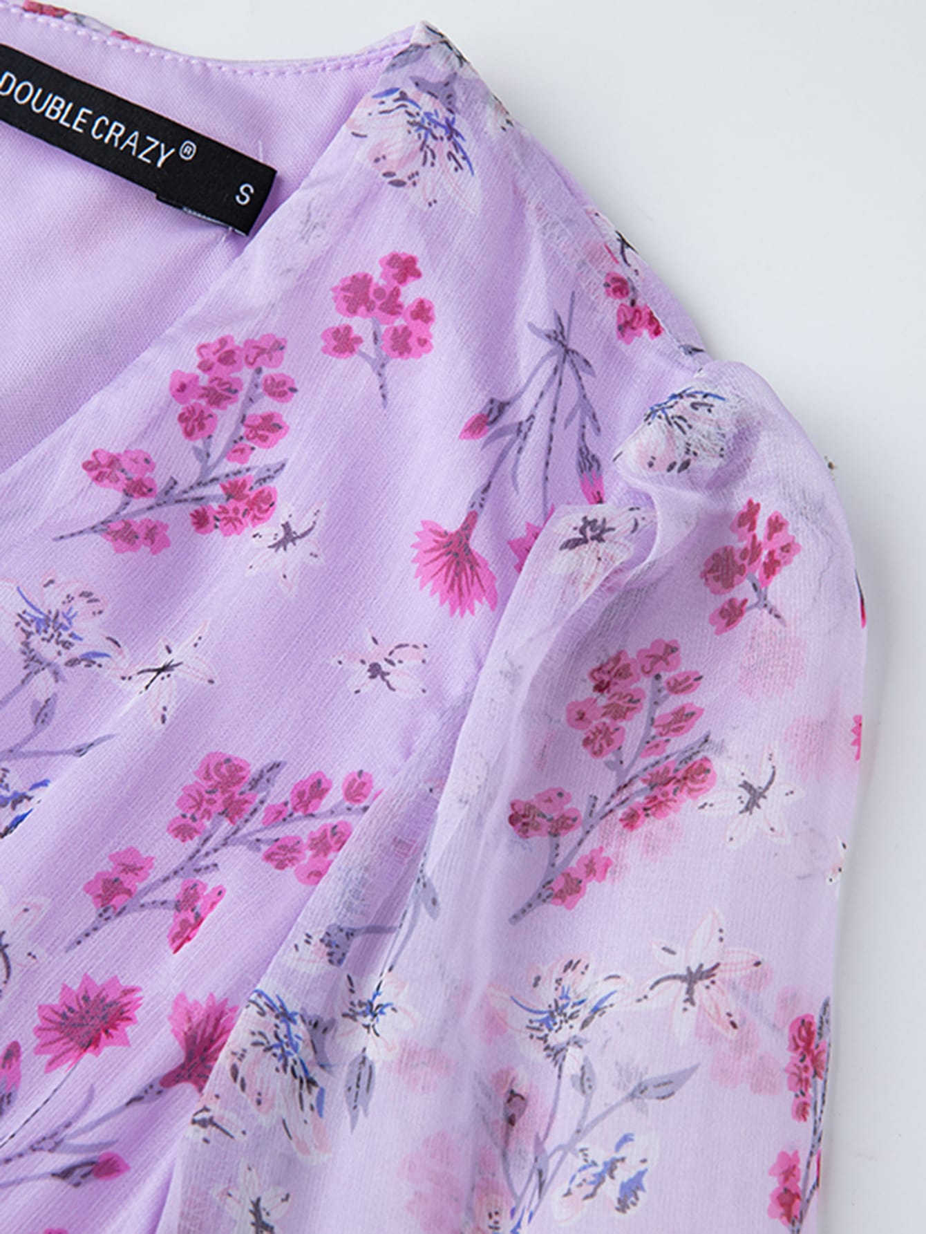 Double Crazy Plunging Neck Bell Sleeve Allover Floral Print Chiffon ...