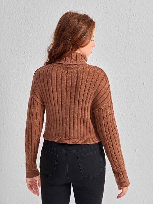 SHEIN Teen Girls Turtle Neck Cable Knit Sweater | SHEIN USA