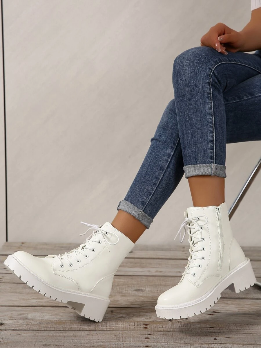 Women's White Equestrian Boots & Western Boots With Side Zipper, Lace ...