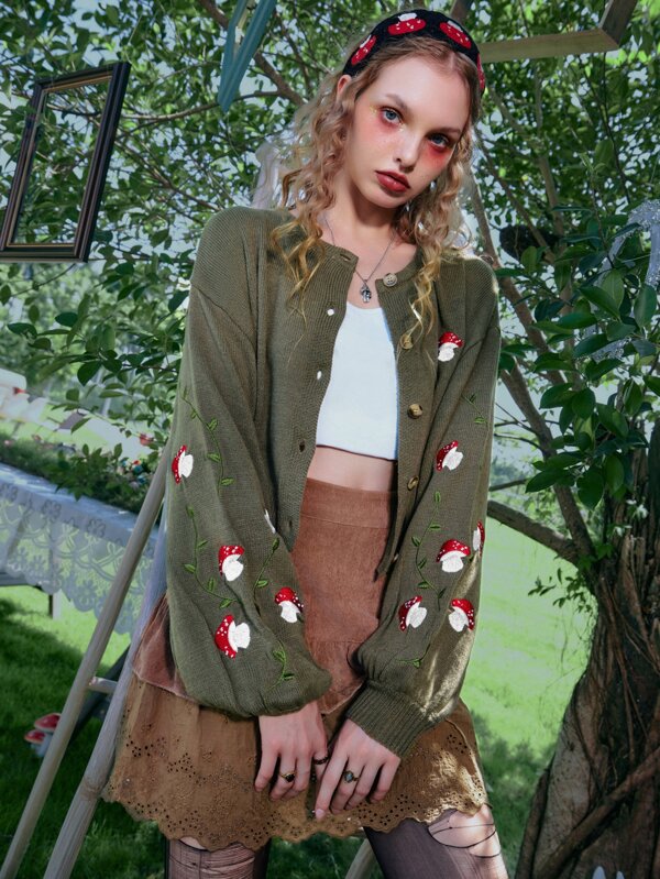 Fairycore Mushroom Embroidery Cardigan | SHEIN USA