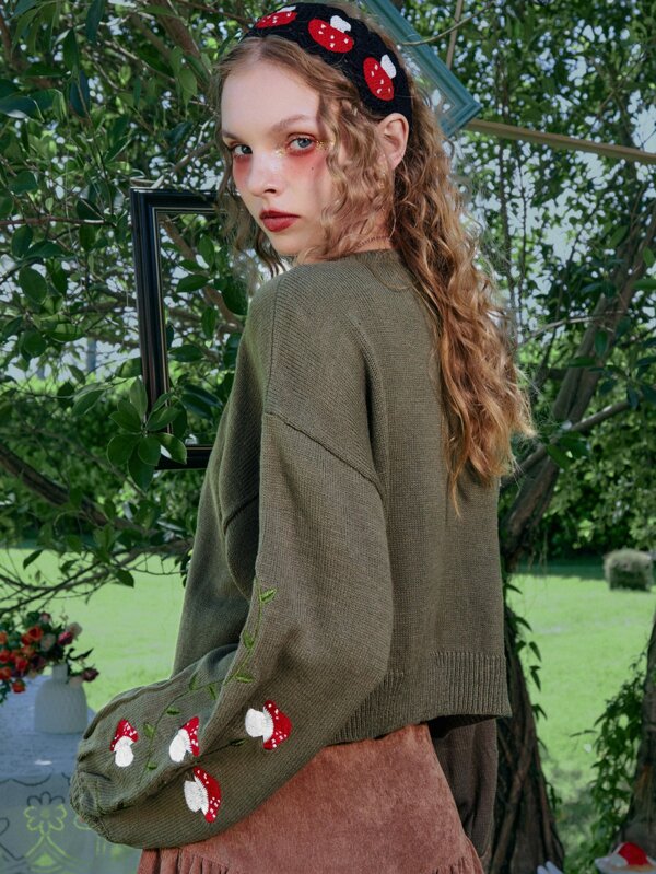 Fairycore Mushroom Embroidery Cardigan | SHEIN USA