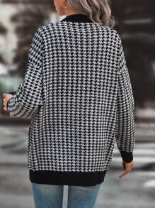 SHEIN LUNE Houndstooth Pattern Drop Shoulder Cardigan | SHEIN USA
