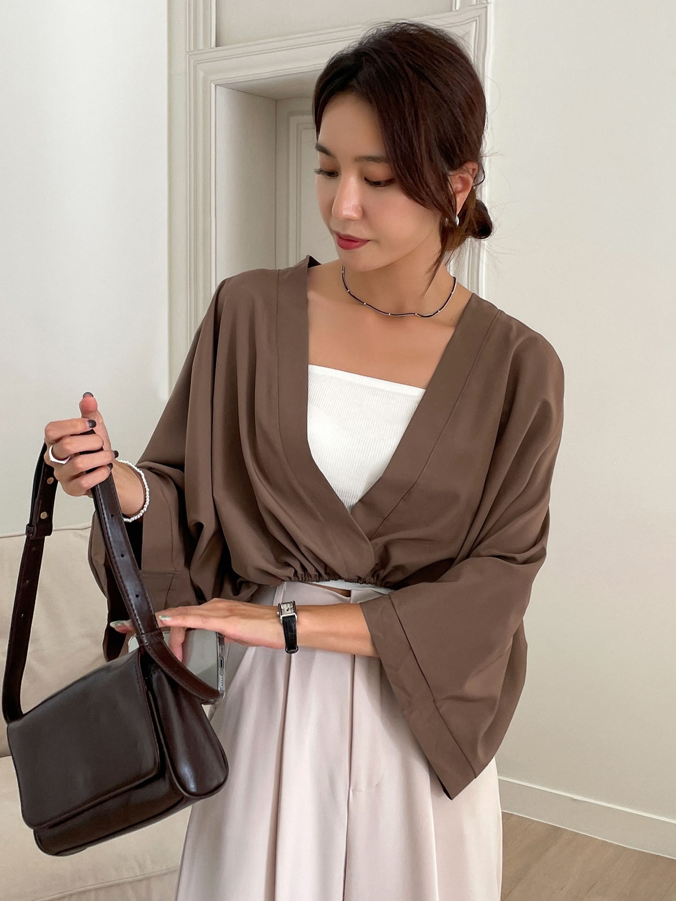 DAZY Solid Batwing Sleeve Blouse Without Camisole | SHEIN USA