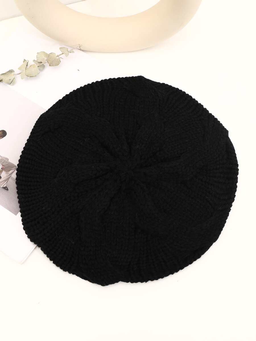 1Pc Black Solid Color Knitted Oversized Berets Lightweight Elastic ...