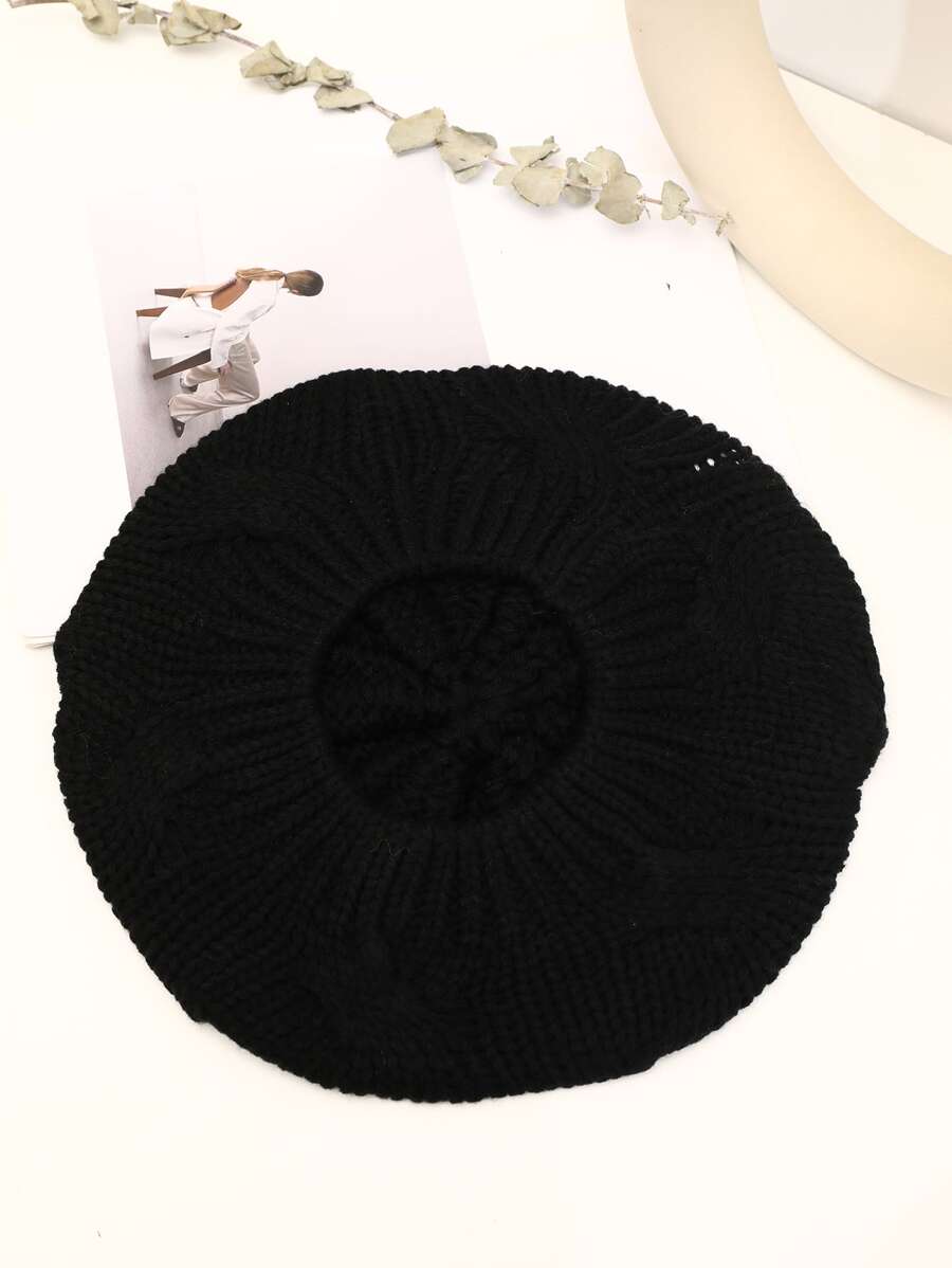 1Pc Black Solid Color Knitted Oversized Berets Lightweight Elastic ...
