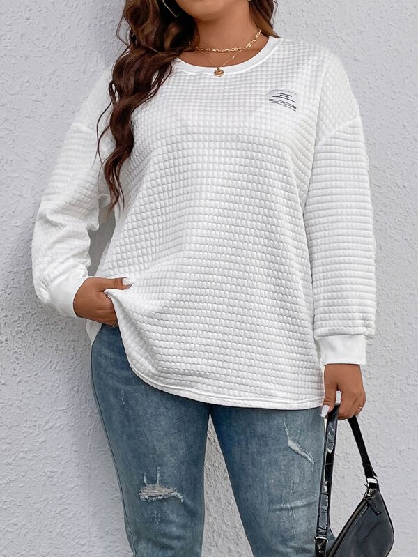 Shein Lune Plus Letter Patched Detail Drop Shoulder Tee Shein Usa