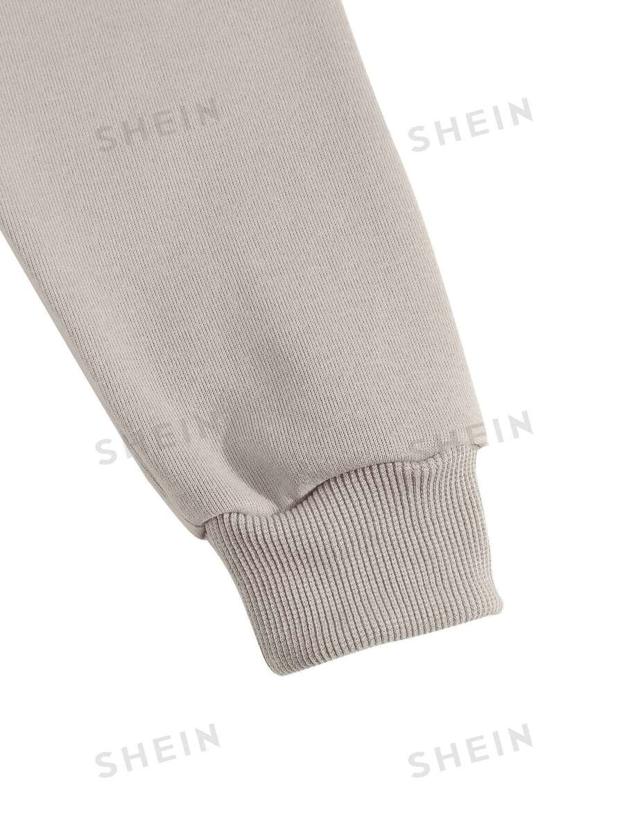 Shein Ezwear Heart Print Thermal Lined Drawstring Hoodie For Sale