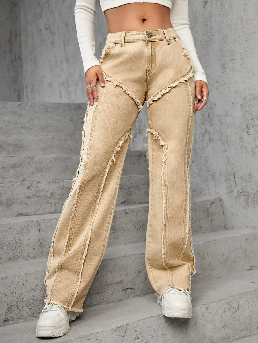 Raw Trim Straight Leg Jeans | SHEIN USA
