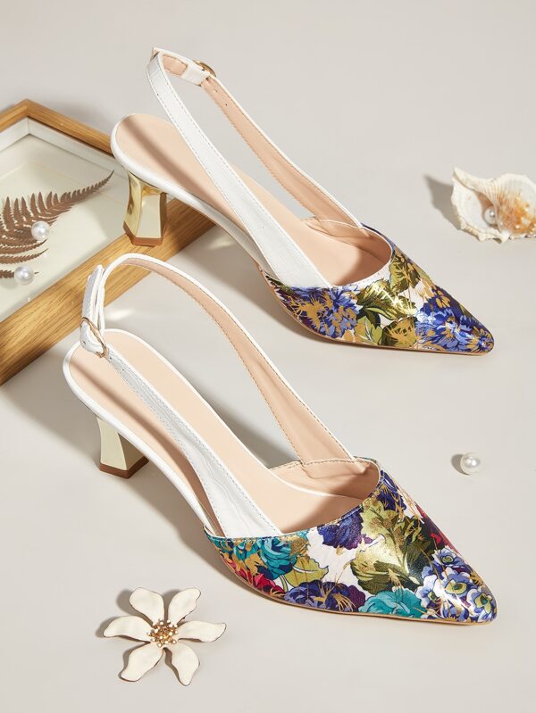 Crocodile Embossed Floral Pattern Pu High Heel Shoes With Irregular ...