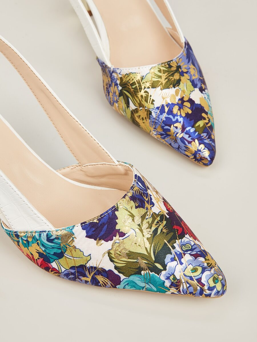 Crocodile Embossed Floral Pattern Pu High Heel Shoes With Irregular ...