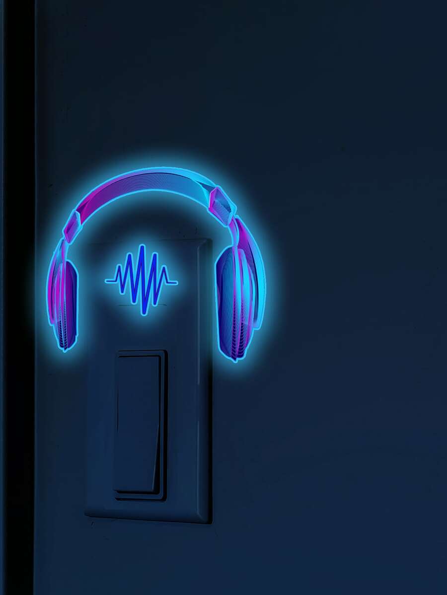 1pc PVC Switch Outlet Wall Sticker, Modern Headphone Pattern Glow In ...