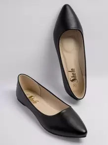 SHUZIA Elegant Black Pu Women's Low Heel Flat Shoes Sleek Pointed Toe ...