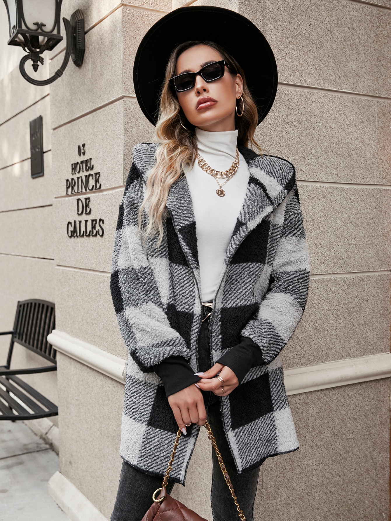 SHEIN LUNE Buffalo Plaid Hooded Teddy Coat | SHEIN USA