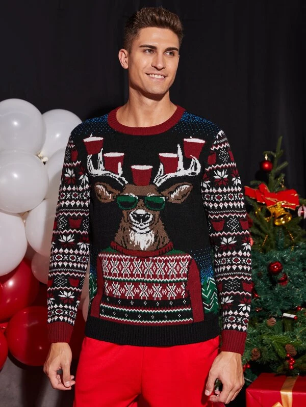 Manfinity Men Ugly Christmas Pattern Crew Neck Sweater | SHEIN USA