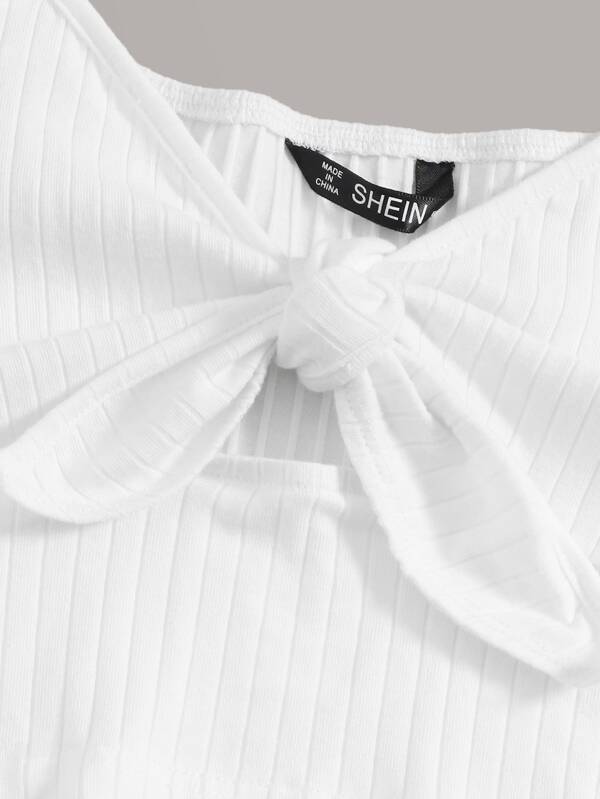 Shein Qutie Tie Front Rib Knit Crop Top Shein Usa
