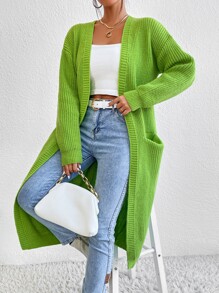 SHEIN Essnce Drop Shoulder Pocket Patched Duster Cardigan | SHEIN USA
