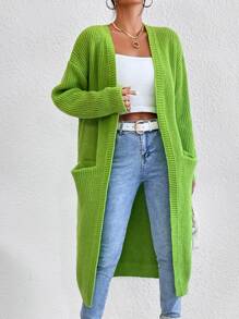 SHEIN Essnce Drop Shoulder Pocket Patched Duster Cardigan | SHEIN USA