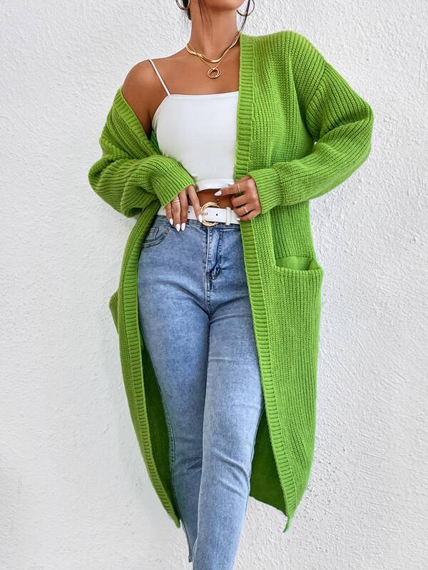 SHEIN Essnce Drop Shoulder Pocket Patched Duster Cardigan | SHEIN USA