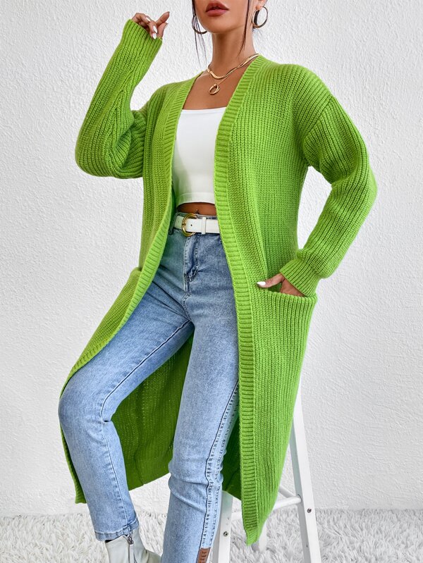 SHEIN Essnce Drop Shoulder Pocket Patched Duster Cardigan | SHEIN USA