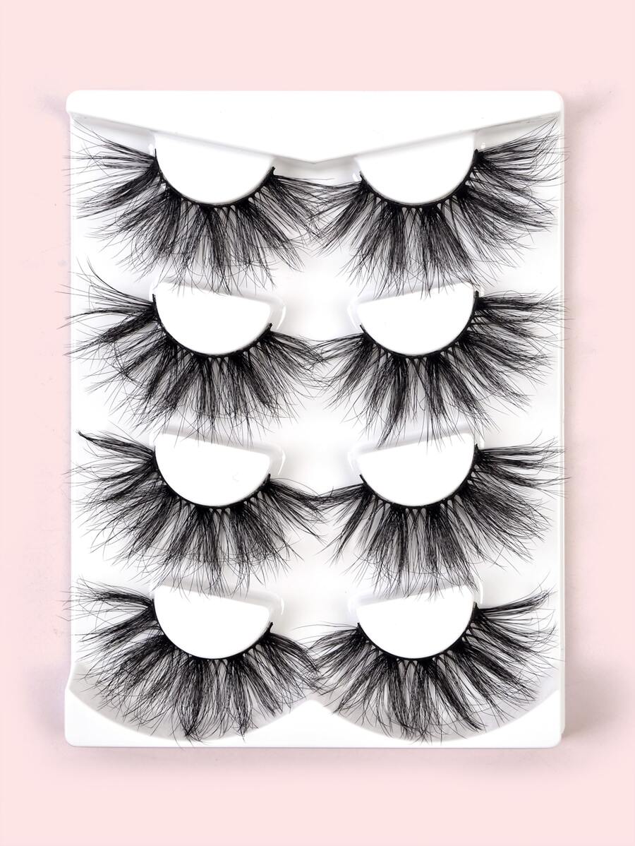 Full False Lashes 4pairs Faux Mink Lashes Natural Long Fluffy False ...