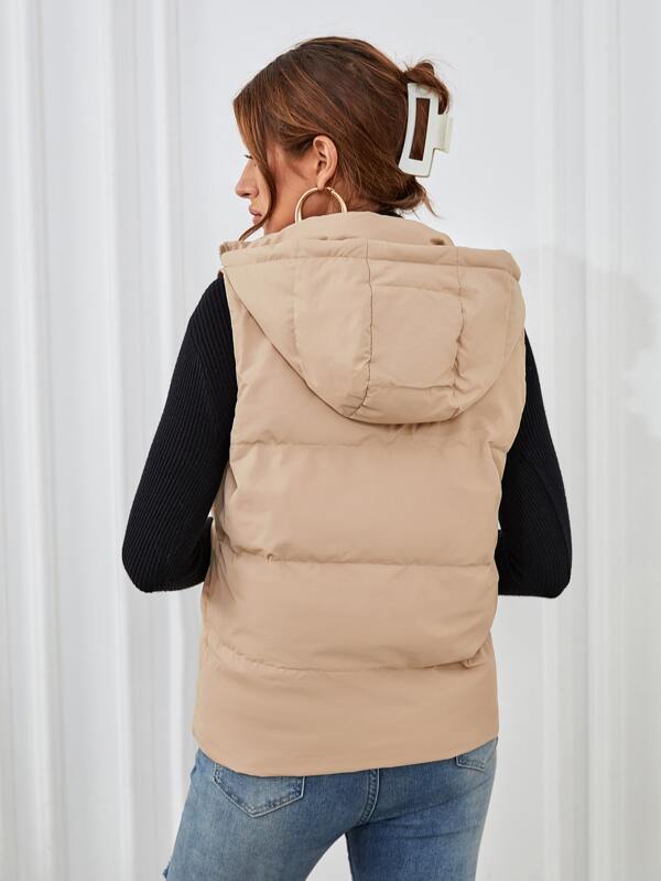 Shein Frenchy Zipper Up Slant Pocket Hooded Sleeveless Puffer Coat