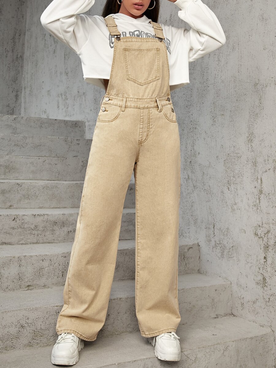 1pc Solid Patched Pocket Denim Overalls | SHEIN USA