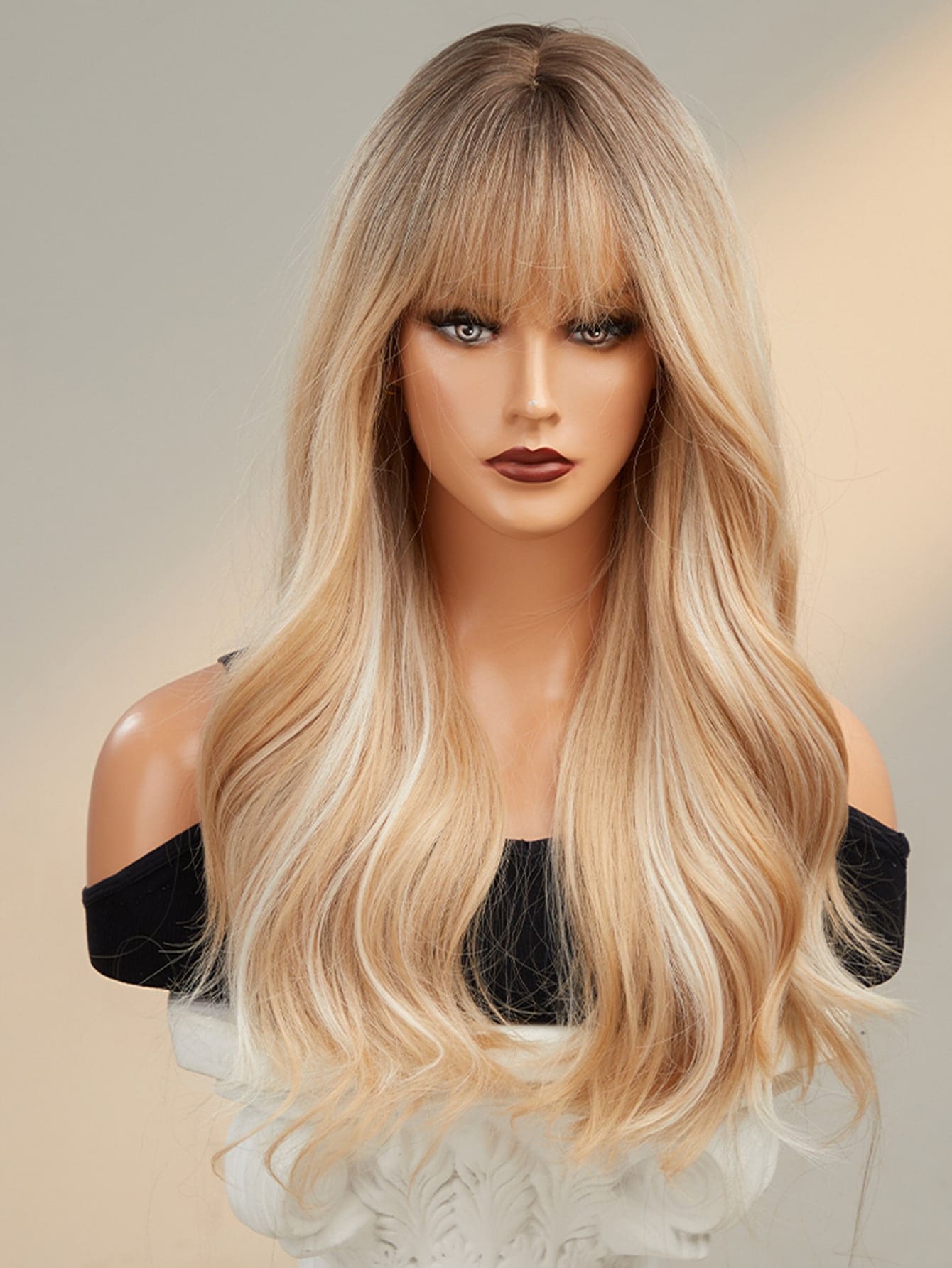 HAIRCUBE 22 Inch Ombre Blond Wigs With Bangs for Women, Long Natural ...