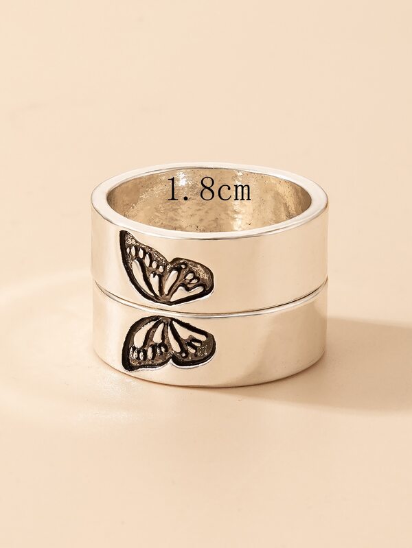 2pcs Couple Butterfly Detail Ring | SHEIN USA