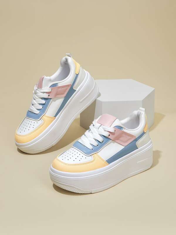 Color Block Lace-up Front Skate Shoes, Colorblock Sports & Leisure ...