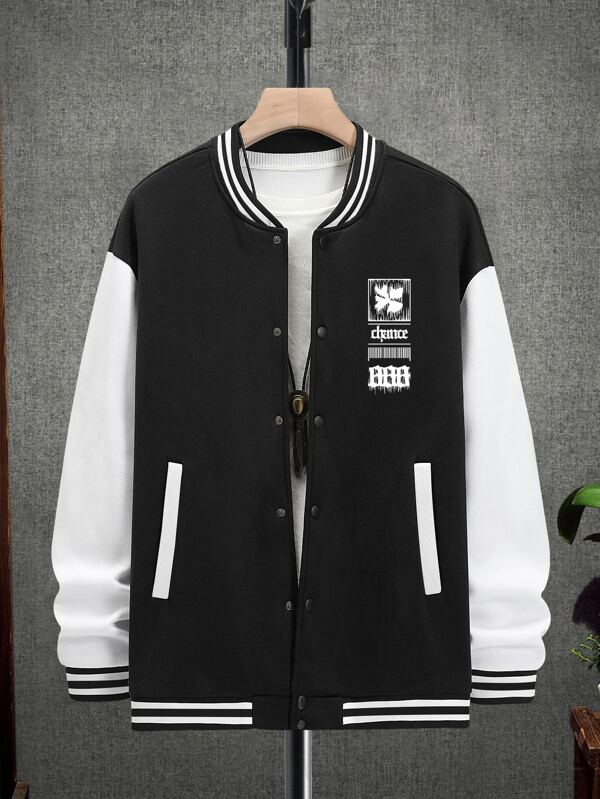 ROMWE Guys Letter Graphic Two Tone Thermal Varsity Jacket | SHEIN USA
