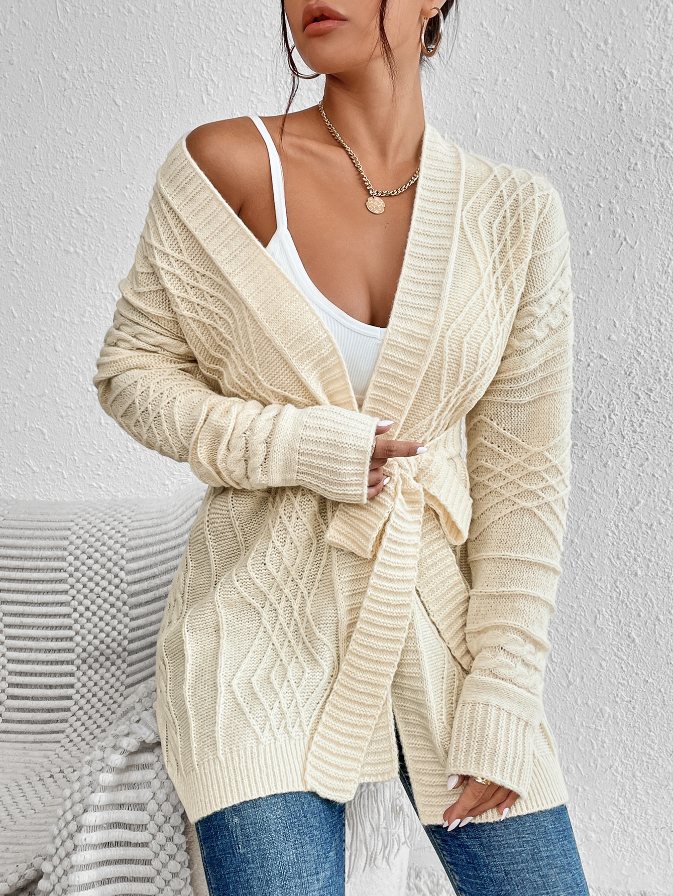 Solid Drop Shoulder Belted Duster Cardigan