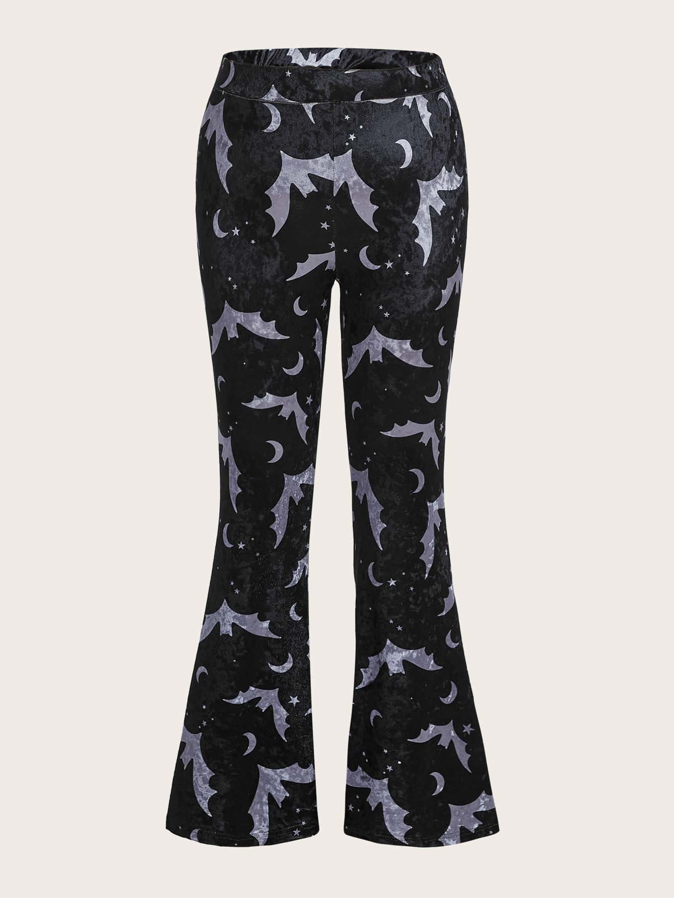 ROMWE PUNK Plus Bat Print Flare Leg Pants | SHEIN USA