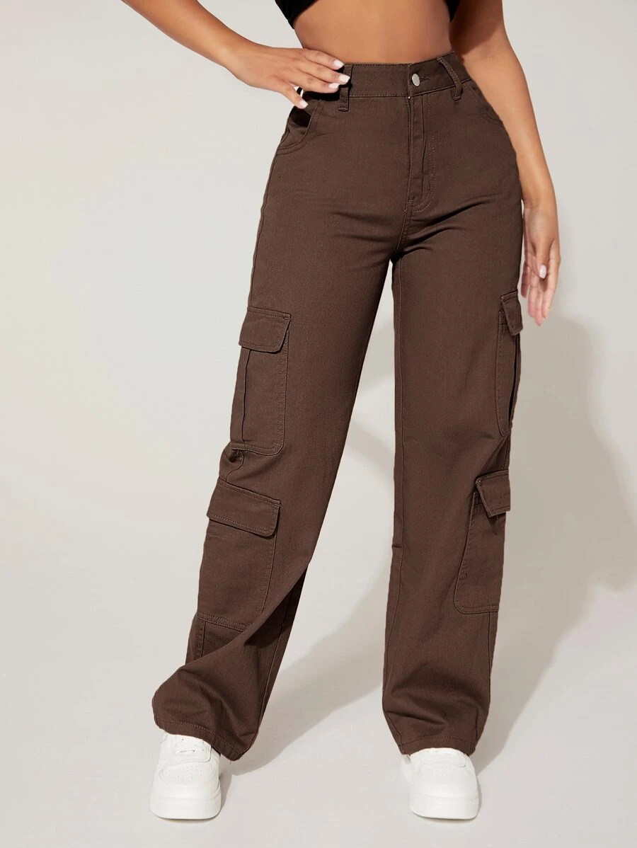 SHEIN PETITE Flap Pocket Cargo Jeans | SHEIN USA