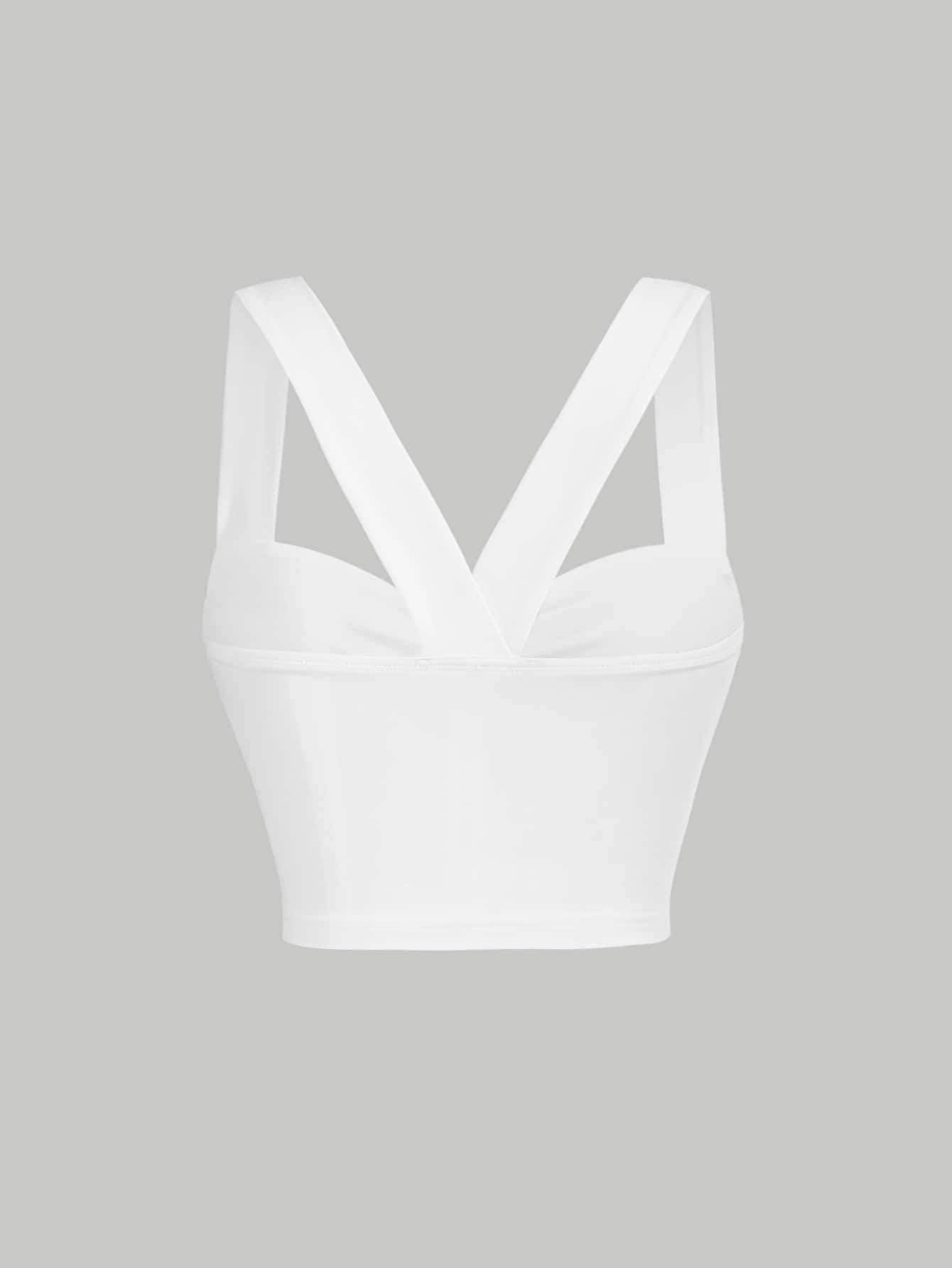 SHEIN MOD White Summer Wide Shoulder Straps Twist Front Wide Strap Top ...