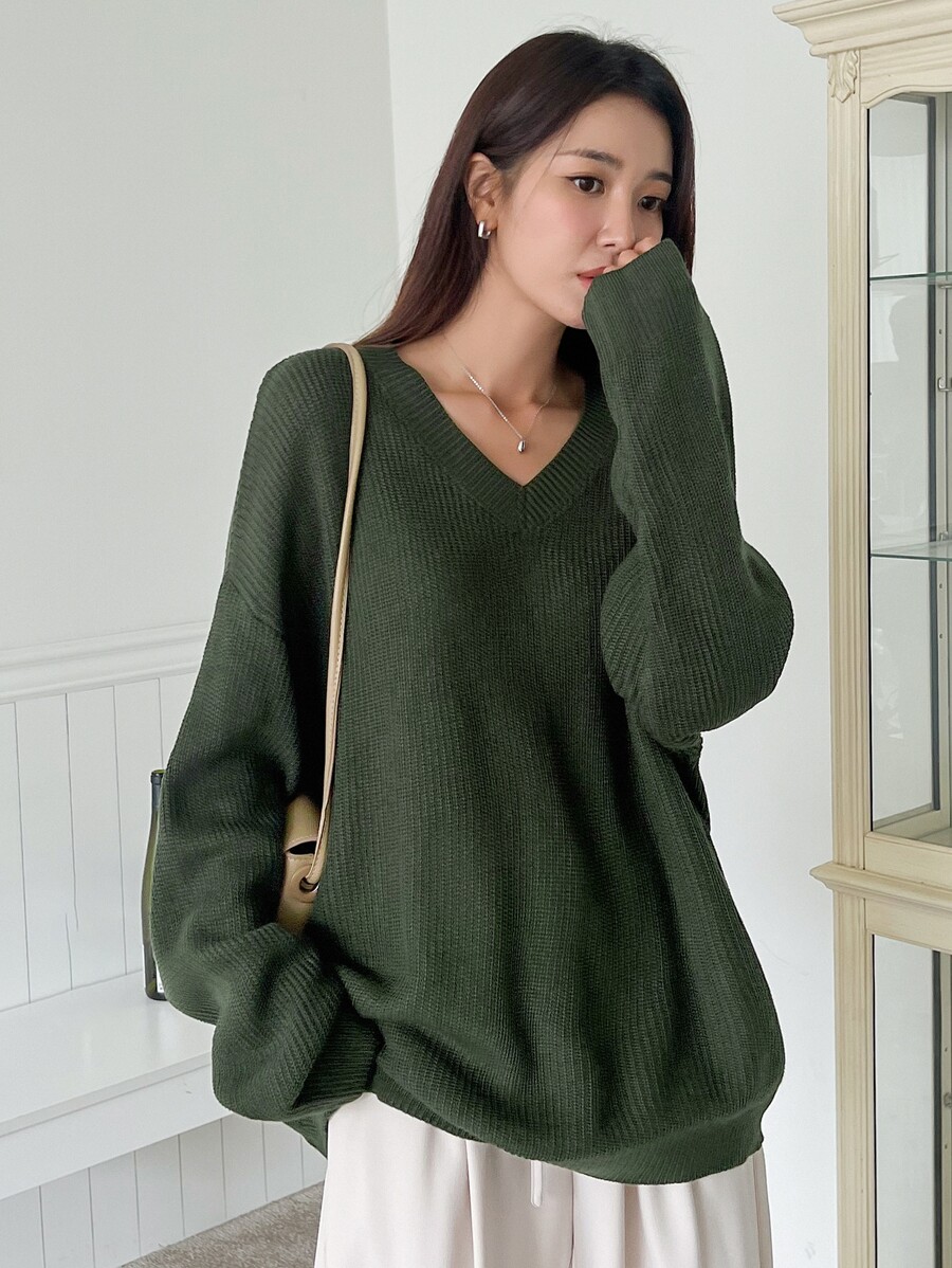 DAZY V Neck Drop Shoulder Sweater | SHEIN USA