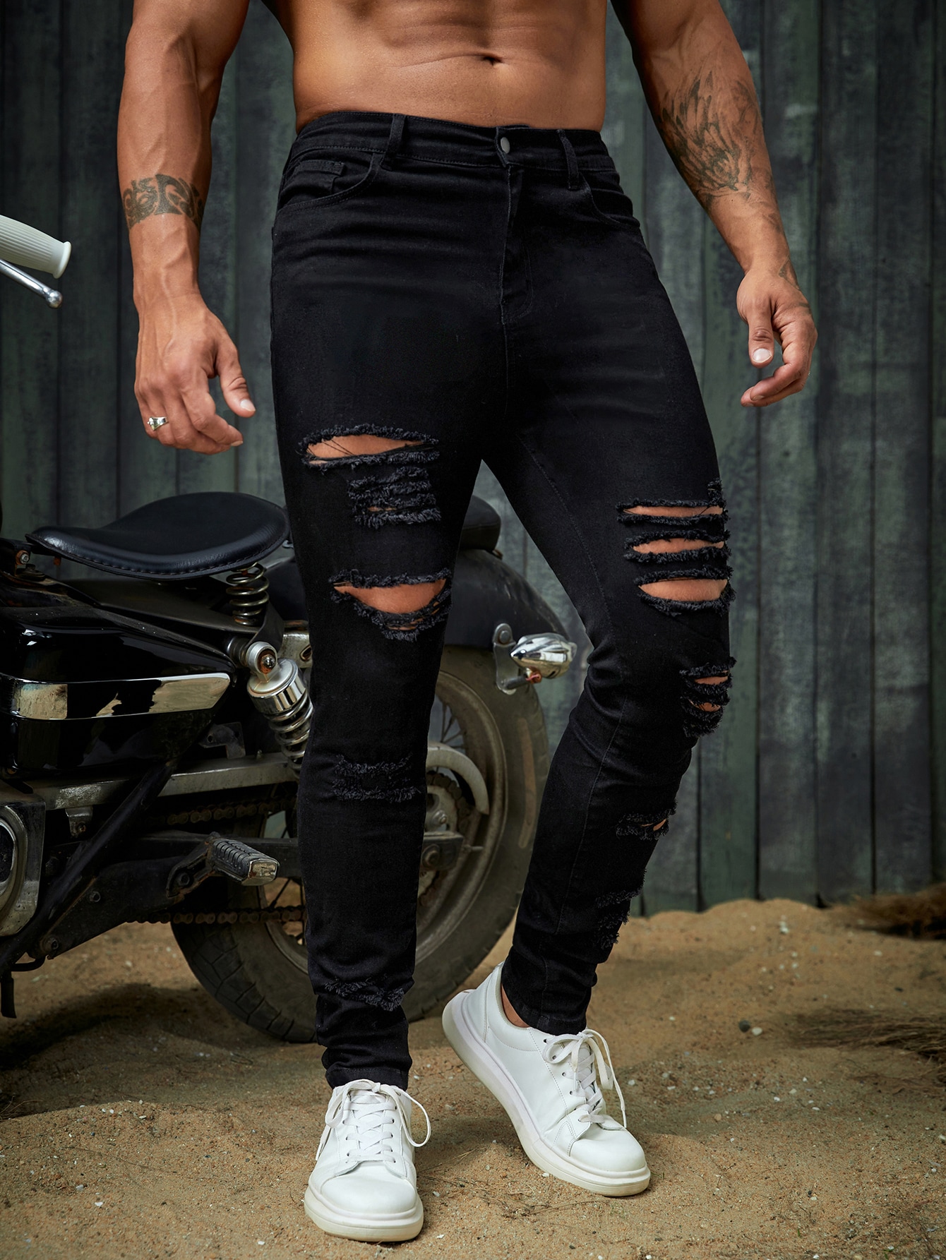 Manfinity LEGND Men Cotton Ripped Skinny Stacked Jeans | SHEIN EUR
