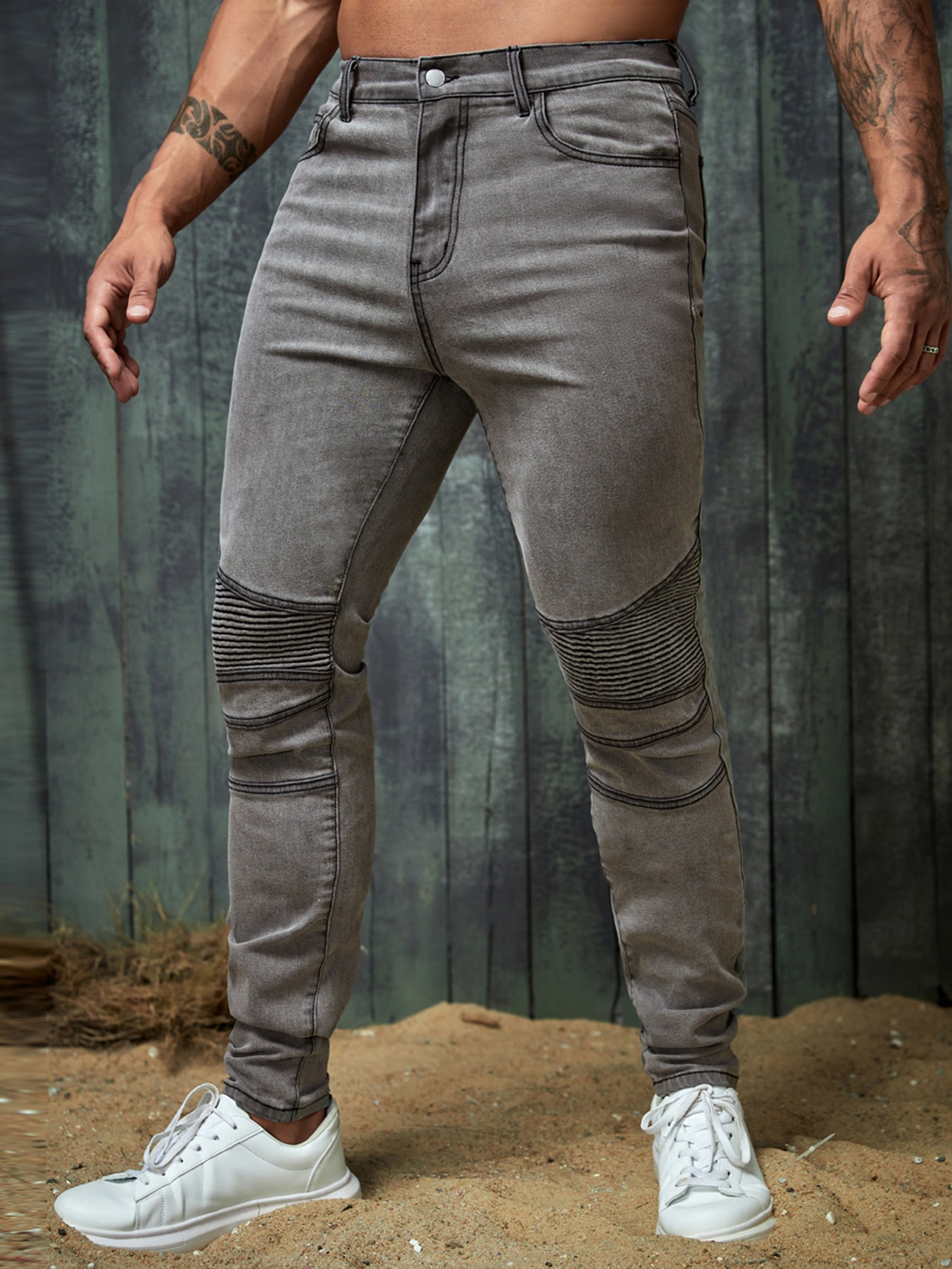 SHEIN Men Zipper Fly Contrast Panel Jeans