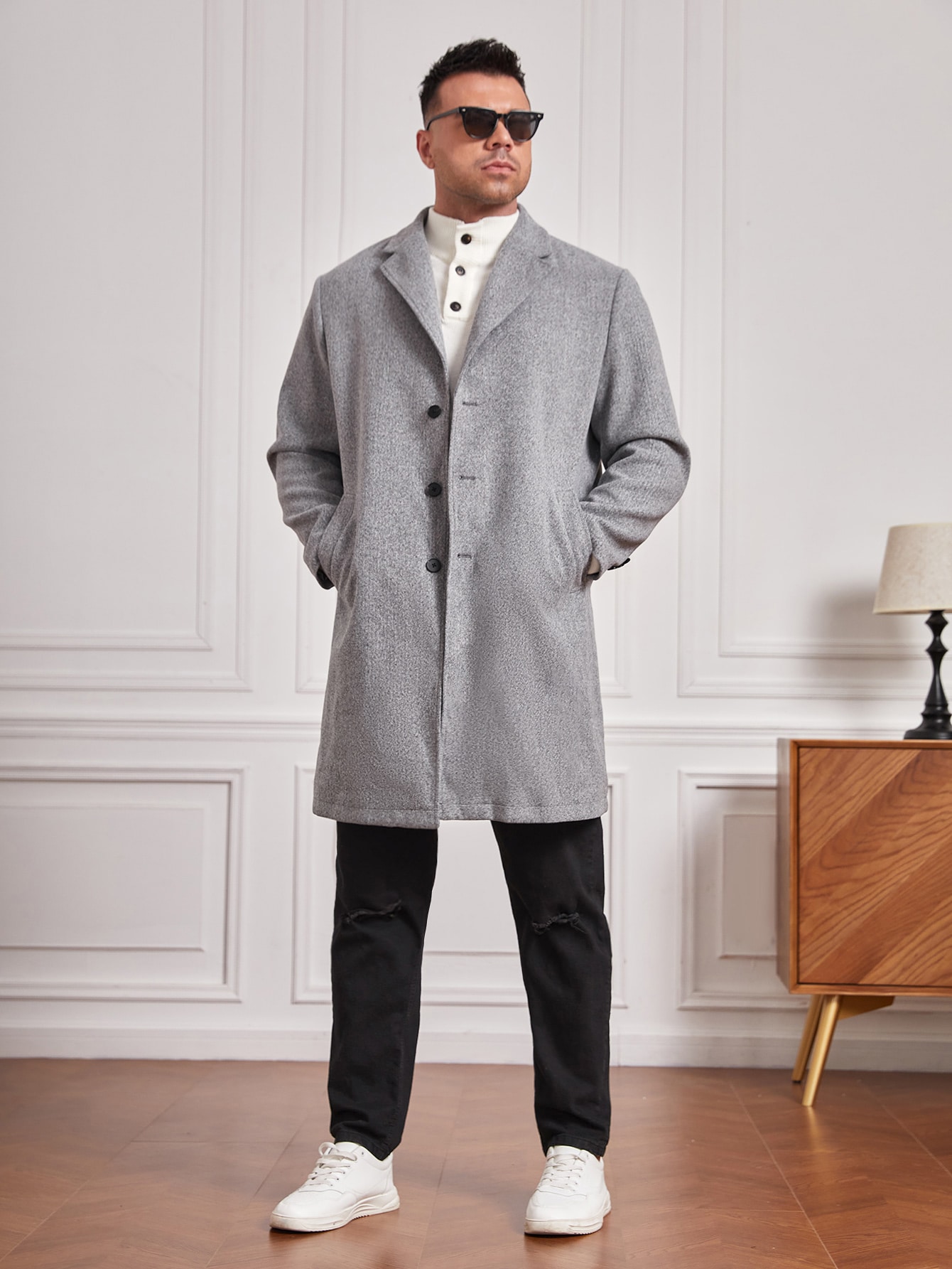 Manfinity Men Lapel Neck Slant Pockets Overcoat | SHEIN USA