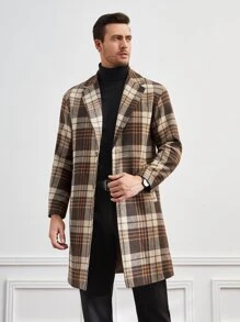 Manfinity Men Plaid Lapel Neck Slant Pockets Overcoat | SHEIN USA
