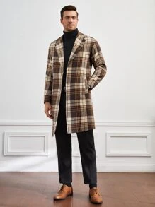 Manfinity Men Plaid Lapel Neck Slant Pockets Overcoat | SHEIN USA