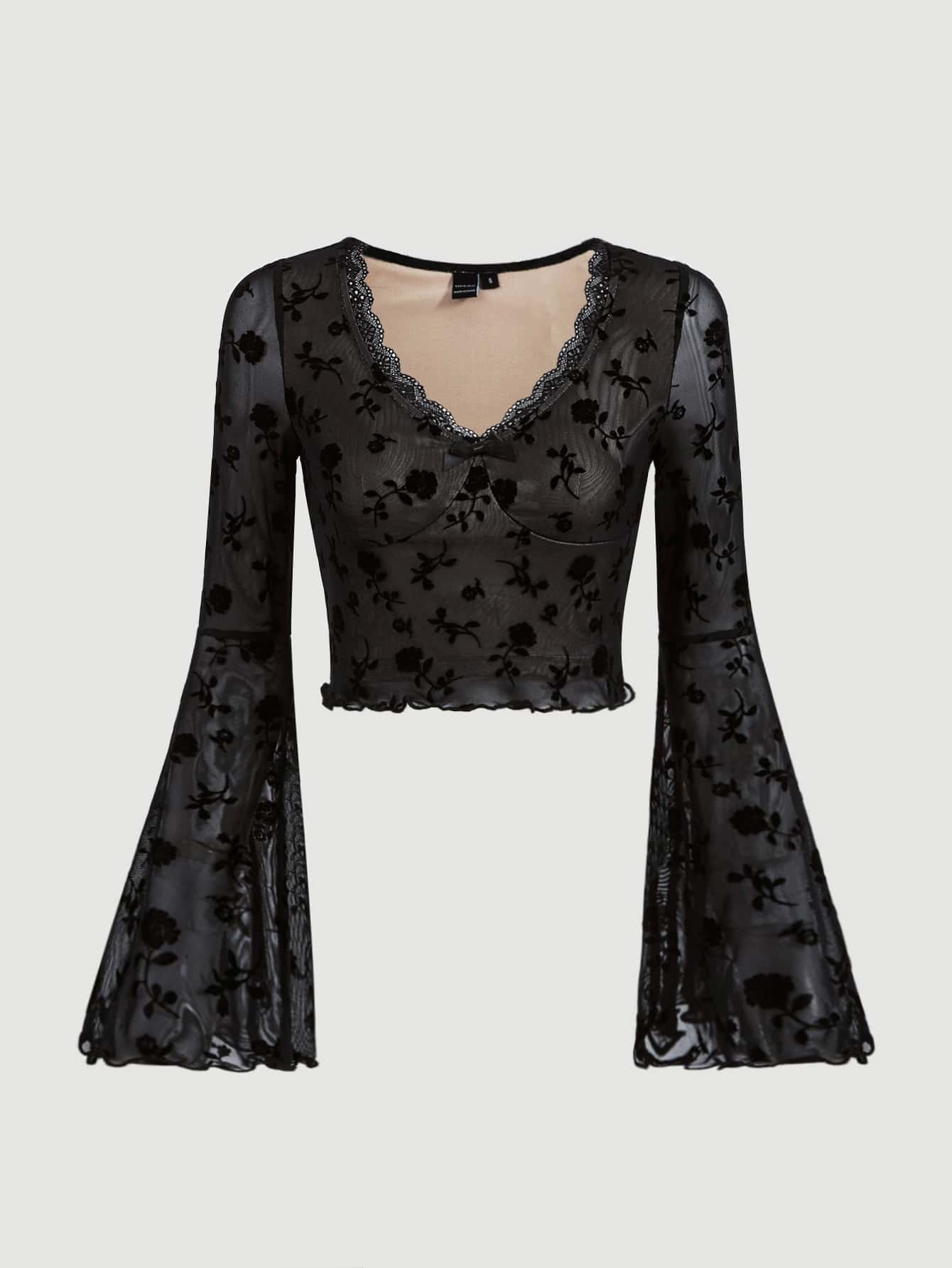 Shein Mod Floral Print Lettuce Trim Mesh Top Shein Usa
