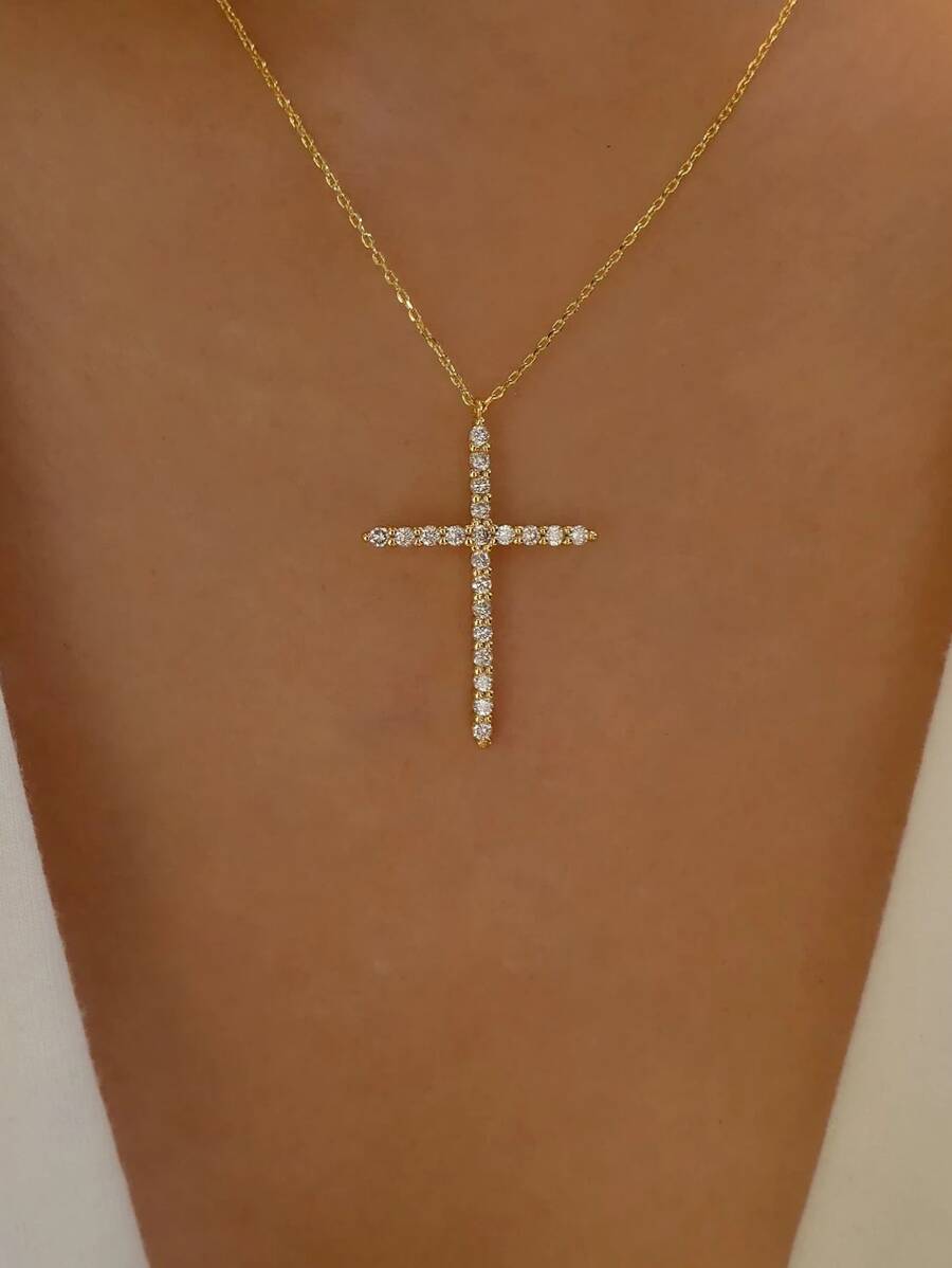 Rhinestone Cross Charm Necklace | SHEIN USA