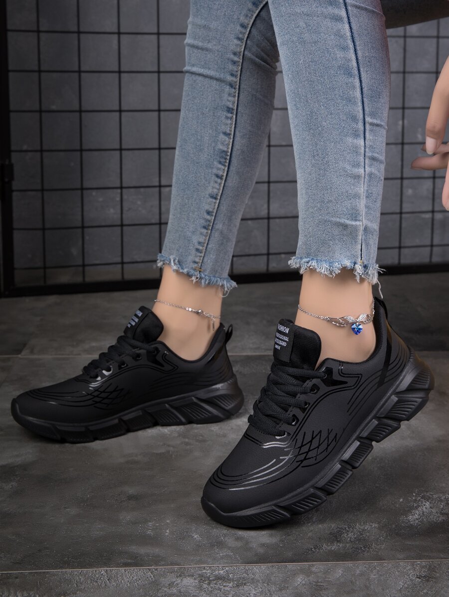 Women's Black Road Running Shoes With Patchwork Detailing, Lace-up ...